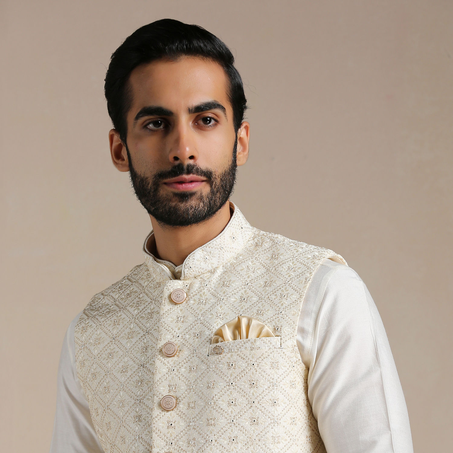 Buy Antique White Kurta and Jacket Set Online in India @Manyavar ...