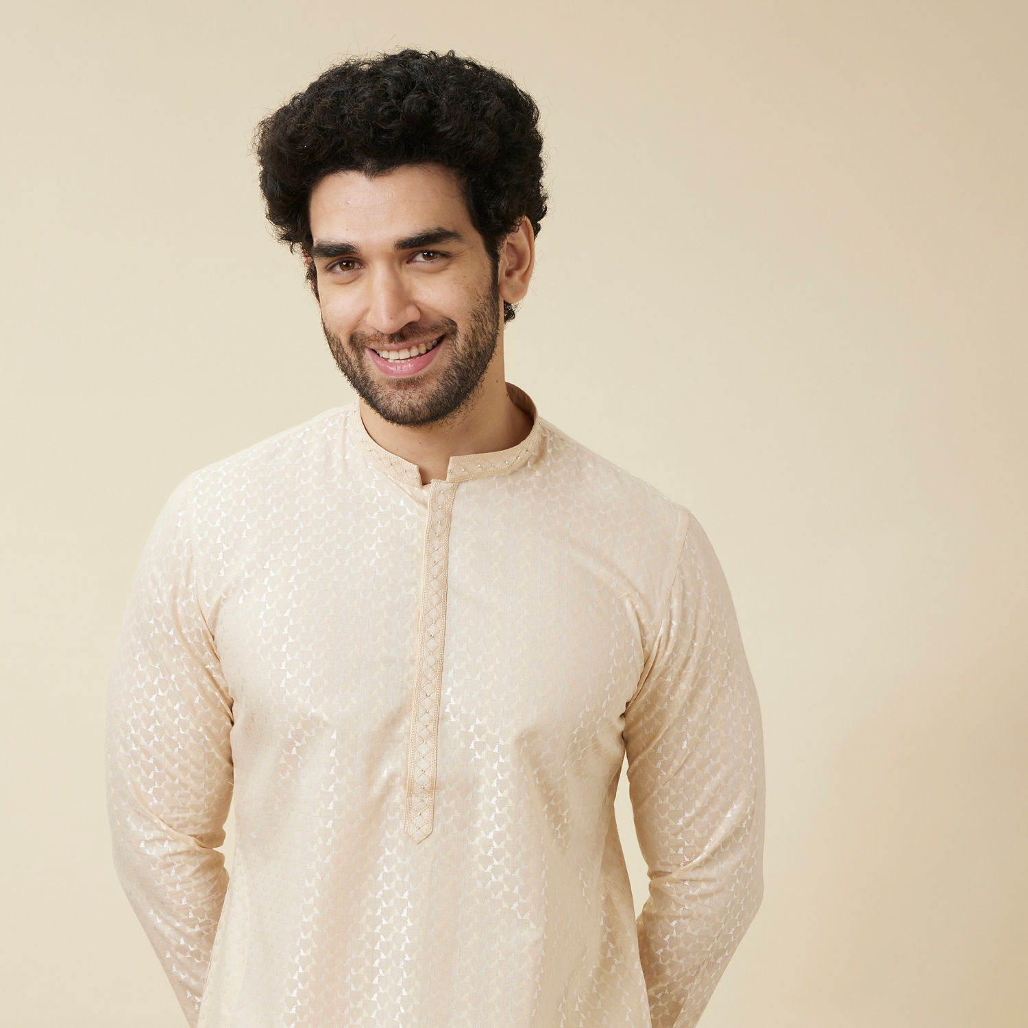 Buy Antique White Leaf Patterned Kurta Set Online in Canada @Manyavar ...