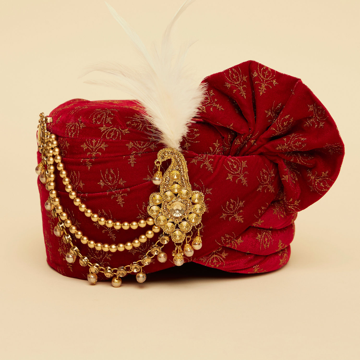 Buy Deep Maroon Safa with Feather Trim Kalgi Online in the USA ...