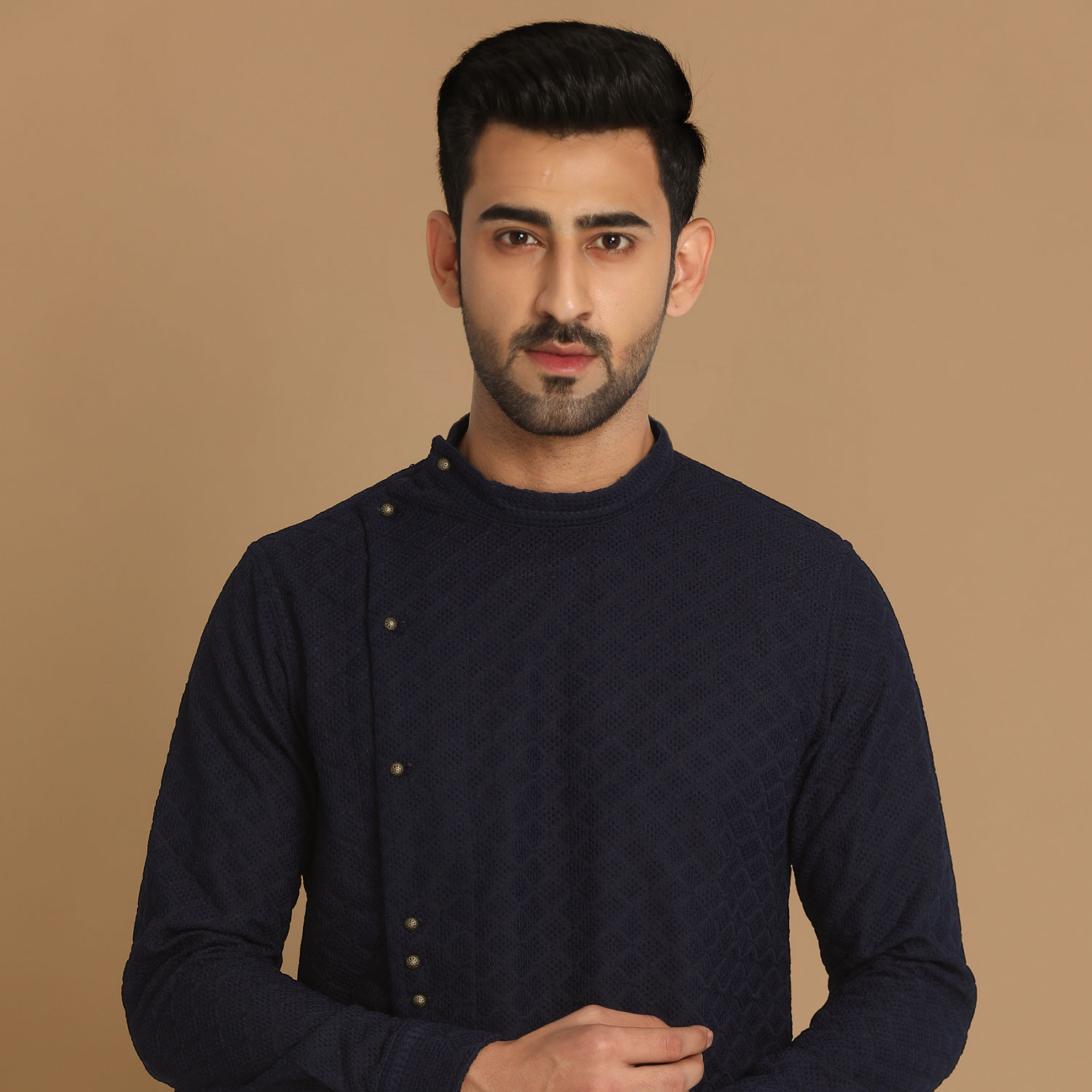 Kurta Pajama for Men - Buy Navy Blue Side Open Kurta Pajama Online ...