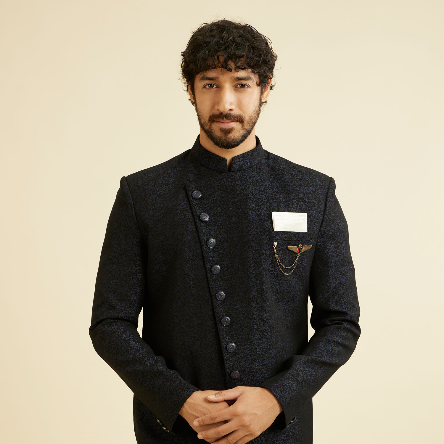 Buy Trendy Textured Blue Indo Western Set Online in the USA @Manyavar ...