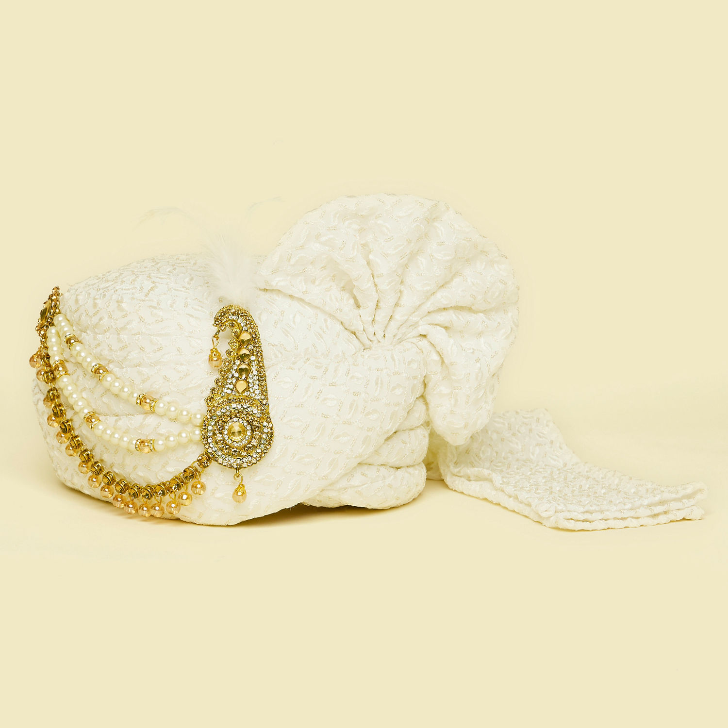 Buy Warm White Lattice Patterned Safa Online in the USA @Manyavar ...