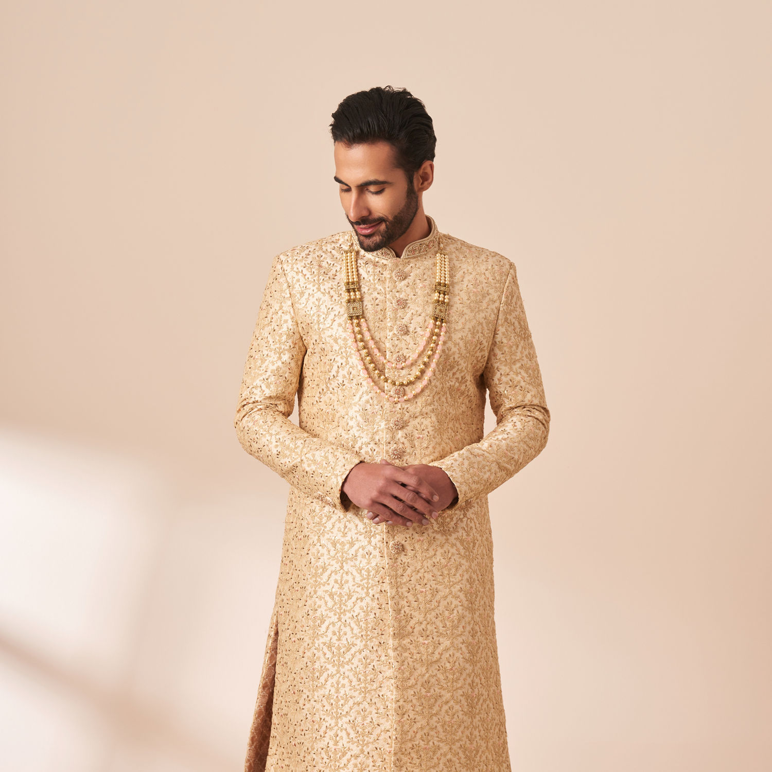 Sherwani for Men - Buy Beige Sherwani with All Over Detailing Online ...