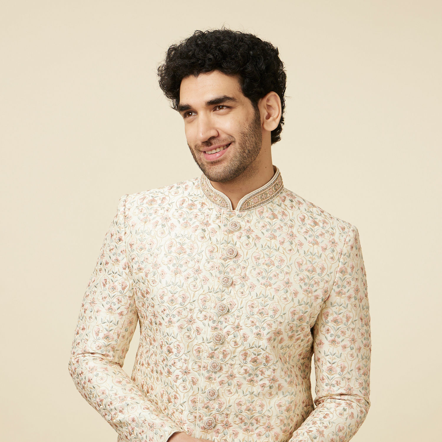 Sherwani for Men - Buy Plush Cream Color Sherwani Set Online @Manyavar