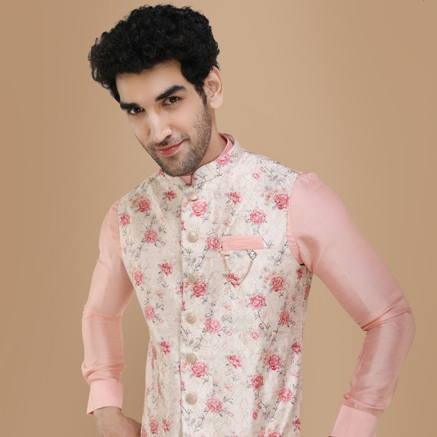 Kurta Jacket Set for Men - Buy Pink Draped Kurta Jacket Set Online ...