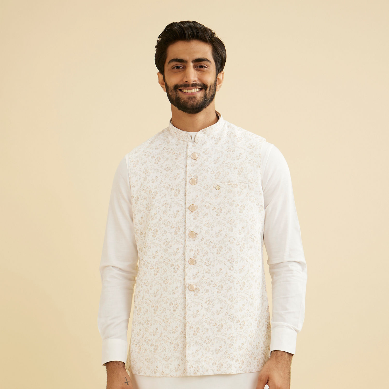Nehru Jacket for Men - Buy Elegant Light Cream Jacket Online @Manyavar