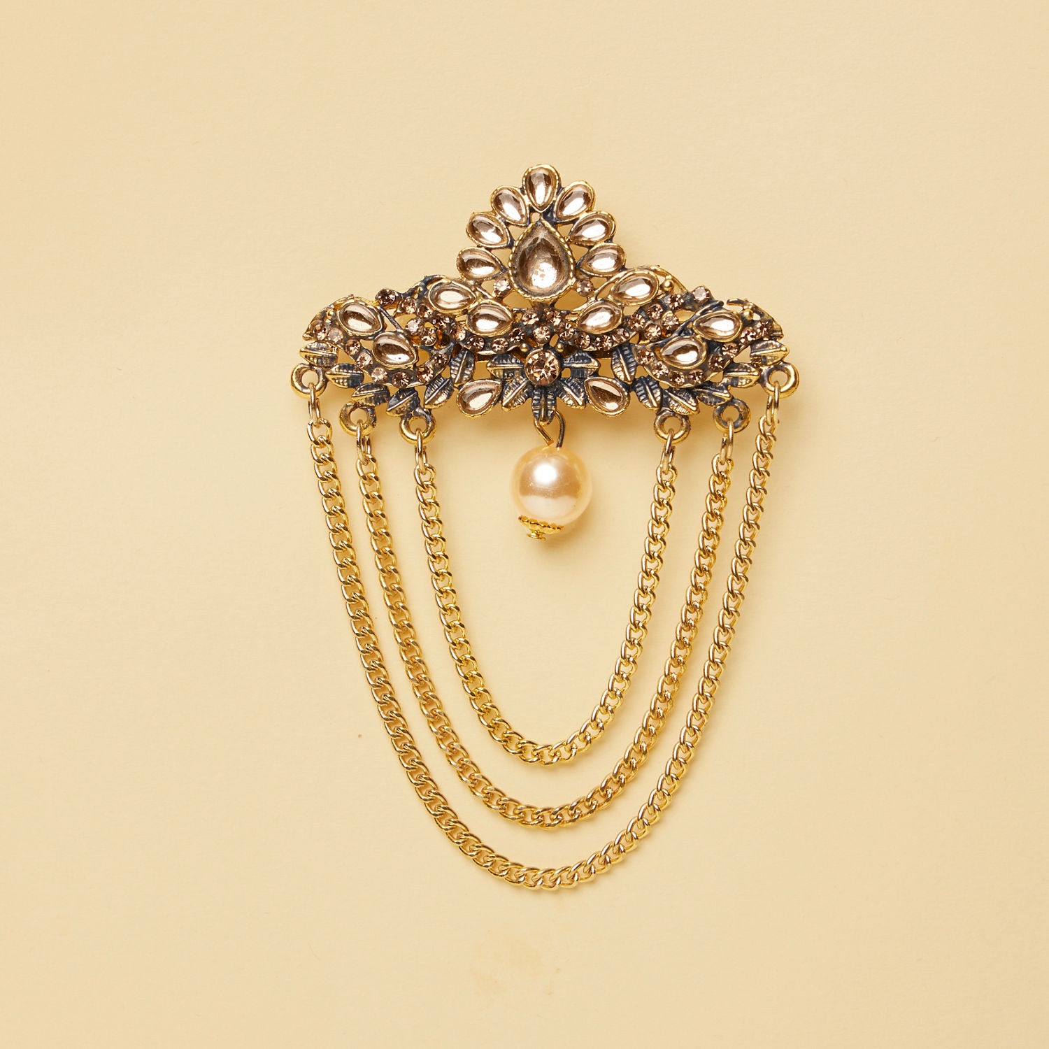 Buy Indigo Blue Stone Embedded Floral Brooch Online in UAE @Manyavar ...