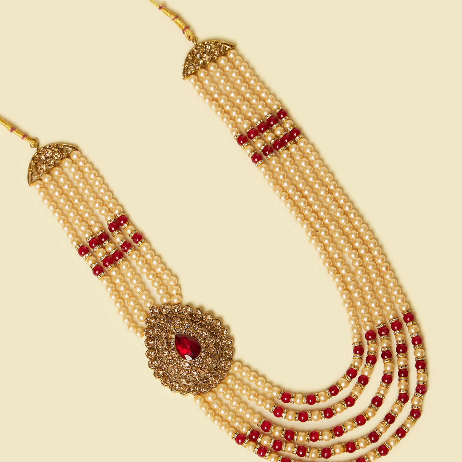 Buy Cream and Maroon Pearl Layered Mala with Pendant Online in UAE ...