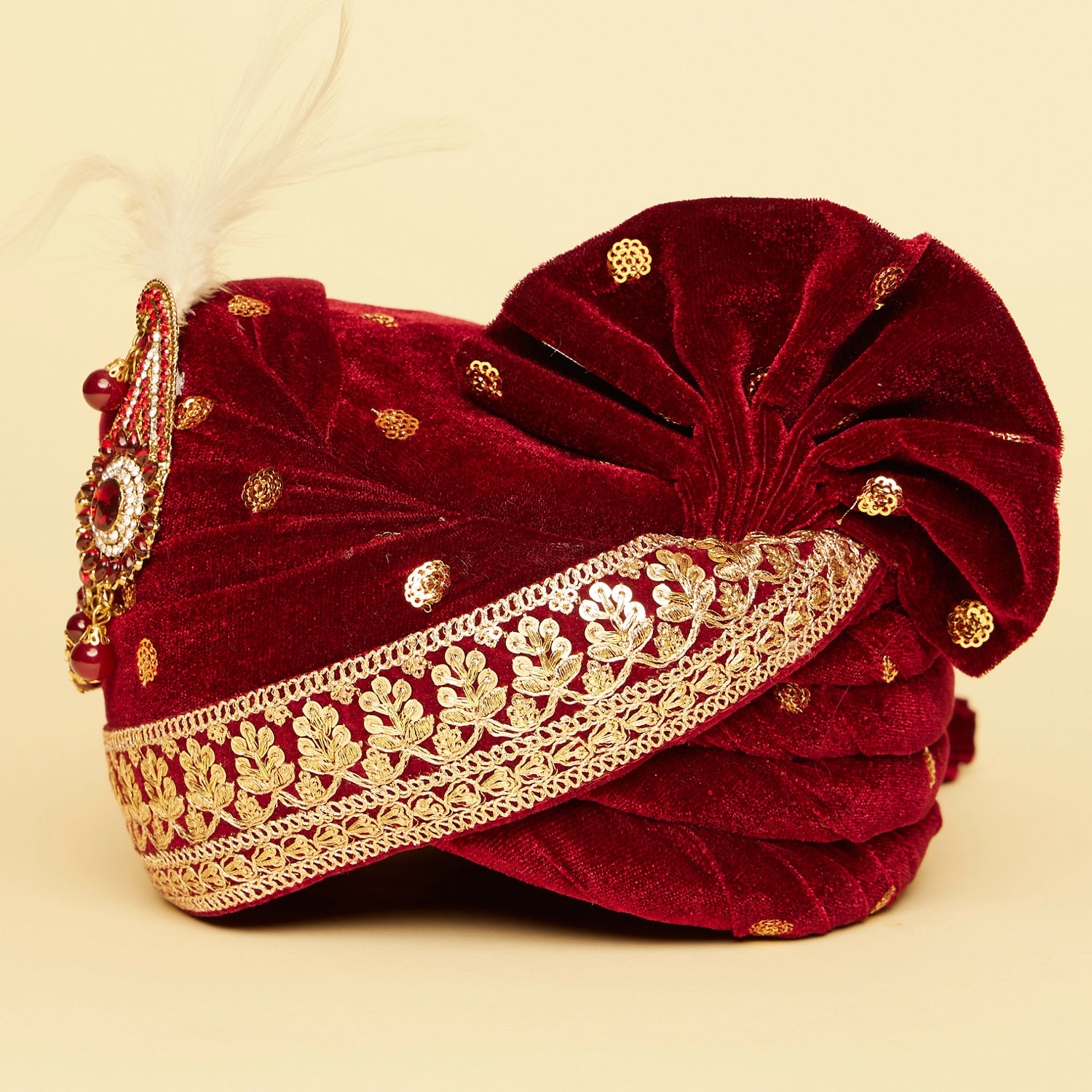 Buy Velvet Red Gold Embellished Safa Online in Australia @Manyavar ...