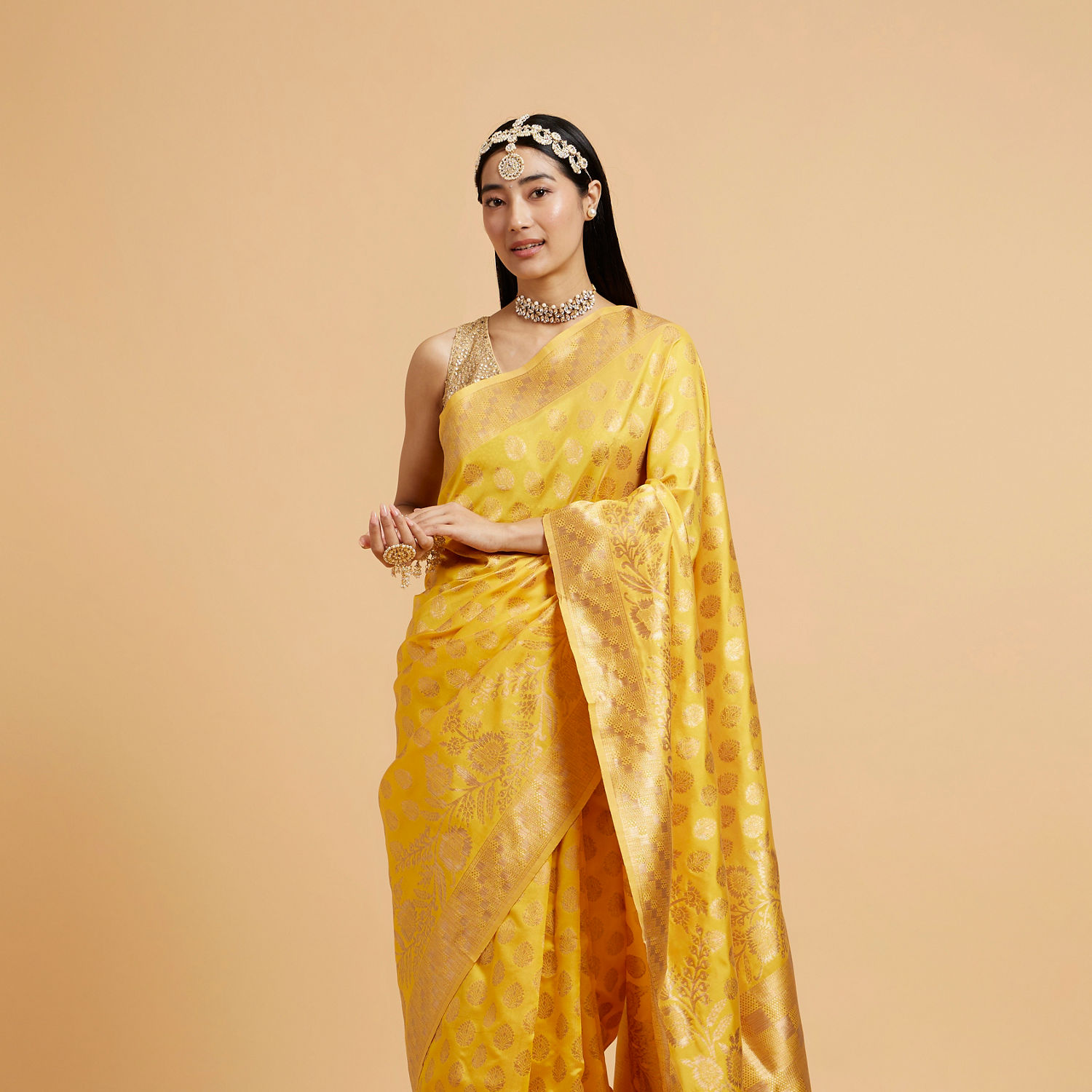 Buy Sunshine Yellow Buta Patterned Saree with Bel Buti Border Online in ...