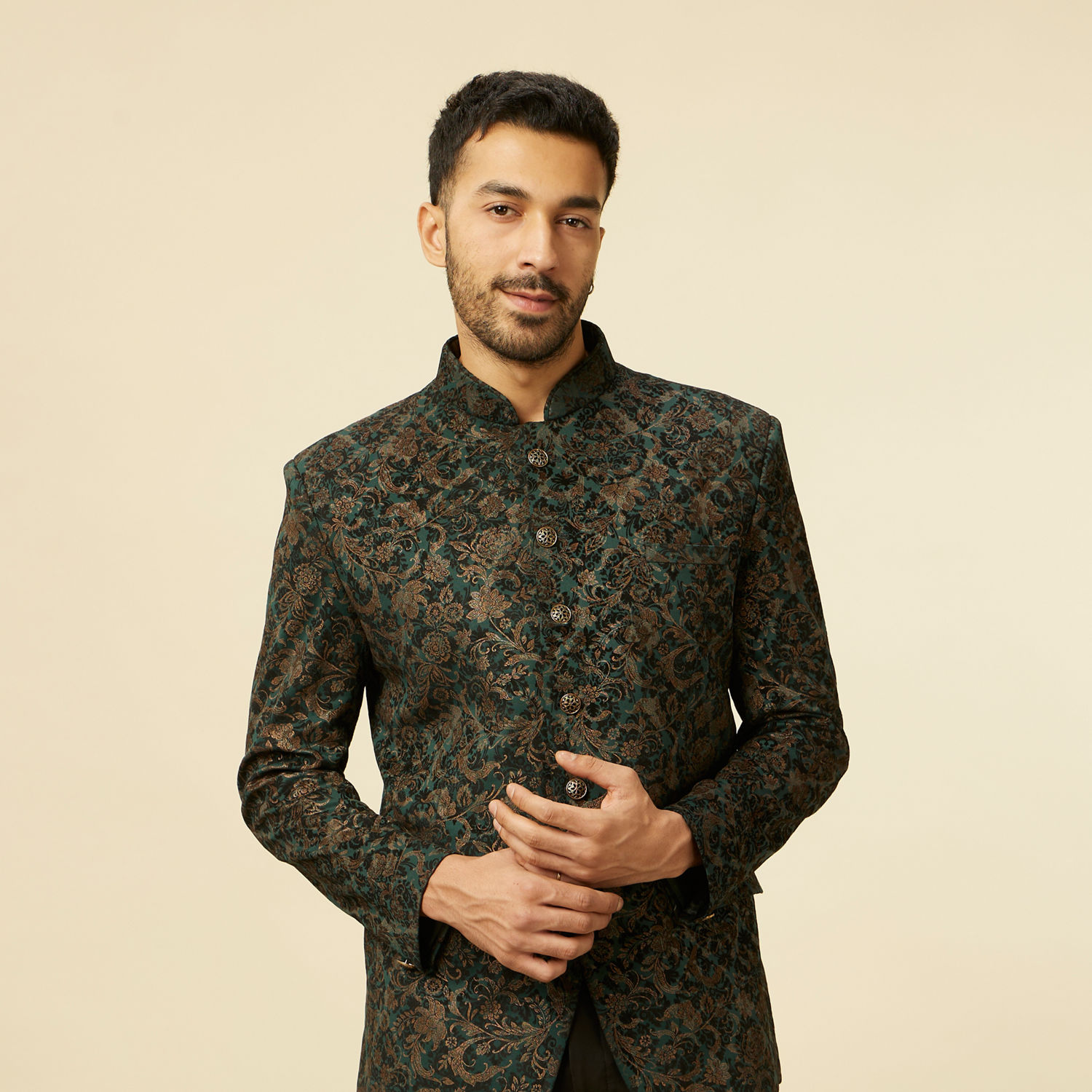 Buy Dark Green Bel Buti Foil Print Suit Online @Manyavar - Suit Set for Men