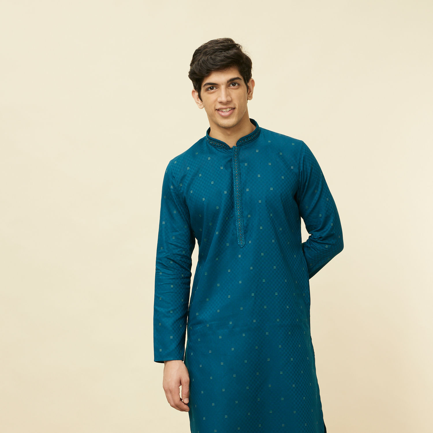 Buy Sapphire Blue Checkered Kurta Set Online in India @Manyavar - Kurta ...