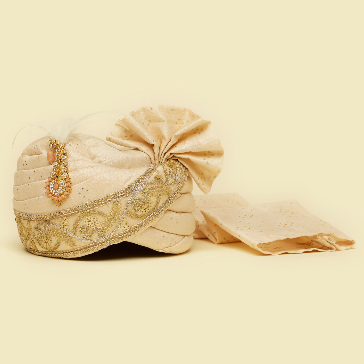 Buy Pink Self Patterned Sequined Safa with Feather Trim Kalgi Online in ...