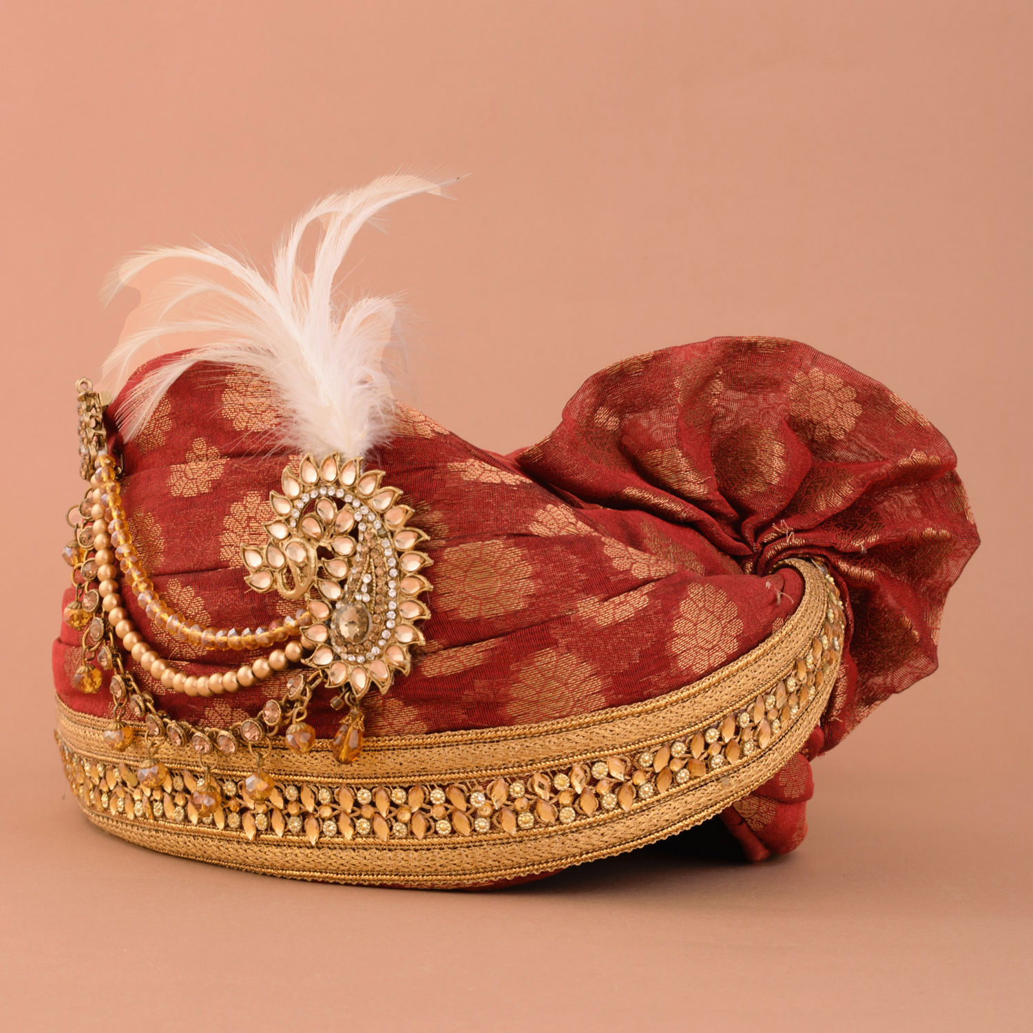 Buy Opulent Maroon Jacquard Layered Stone Work Safa Online in the USA ...