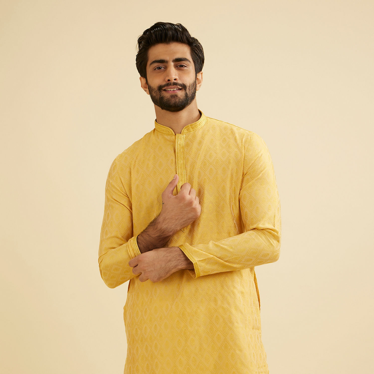 Buy Sunlit Mustard Blend Elegance Kurta Pajama Online in the USA ...